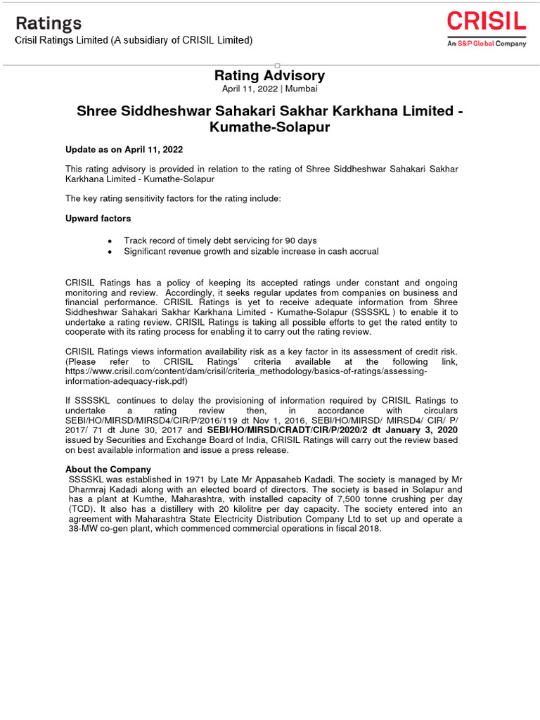 Shree Siddheshwar Sahakari Sakhar Karkhana Limited - Kumathe-Solapur-RA-11!04!2022 | PDF ...