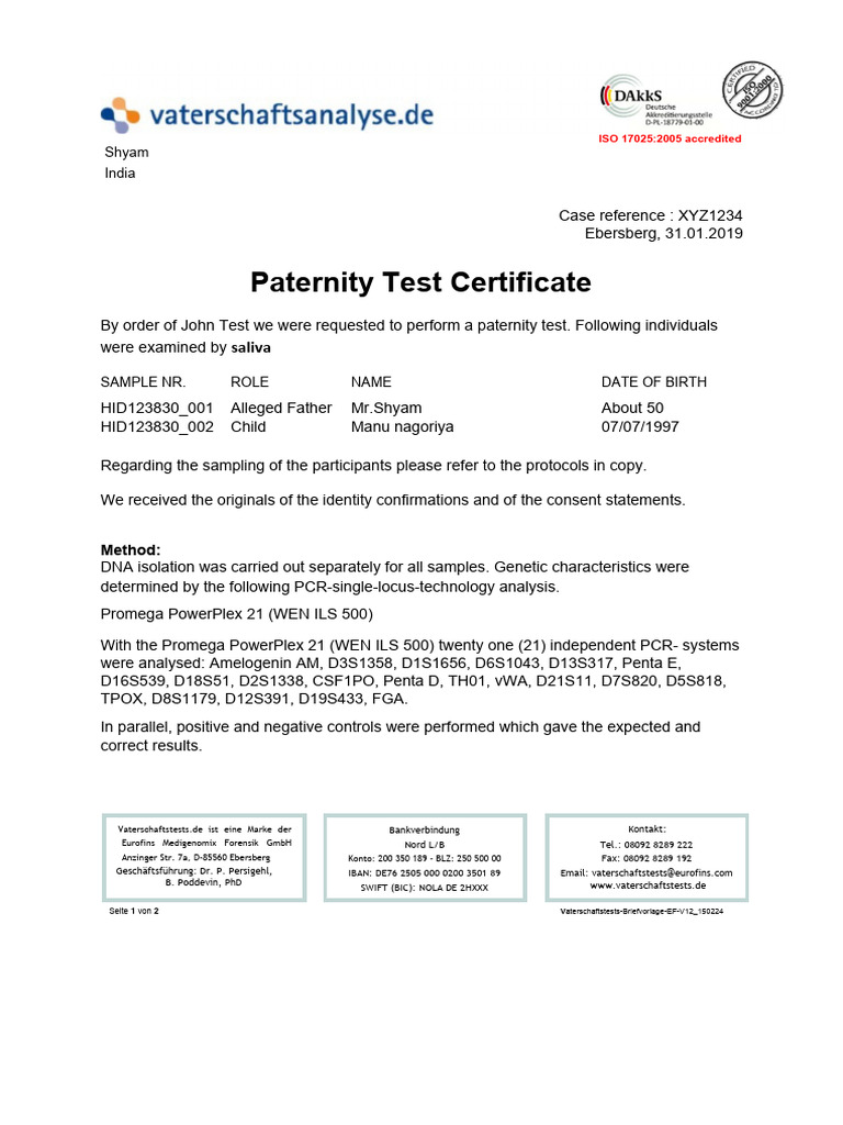 Positive Paternity Test Results Report | PDF | Polymerase Chain ...