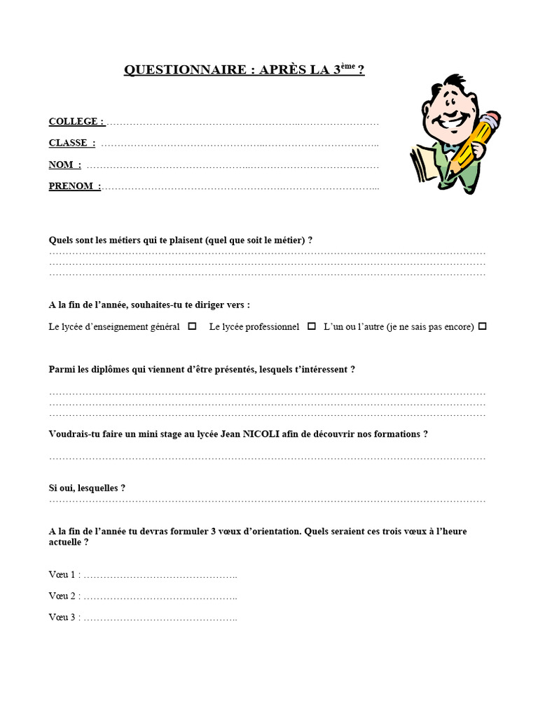 Questionnaire 3eme | PDF
