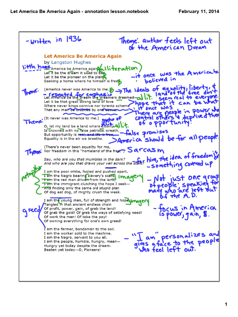 Let America Be America Again Annotations-0 | PDF