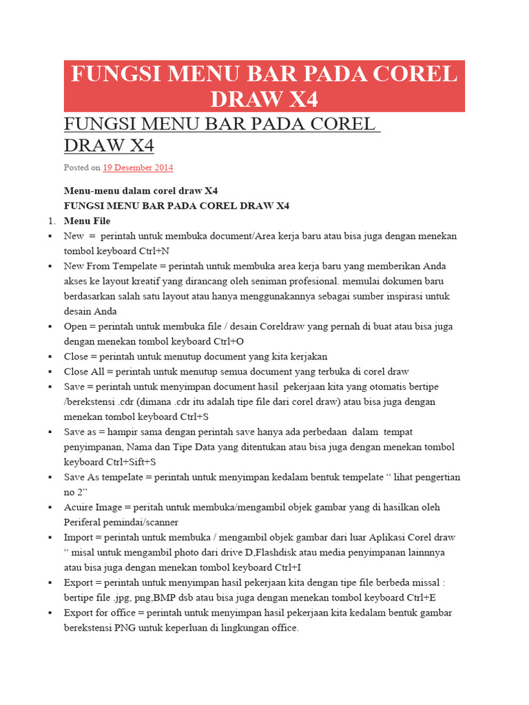 Fungsi Menu Bar Pada Corel Draw X4 | PDF