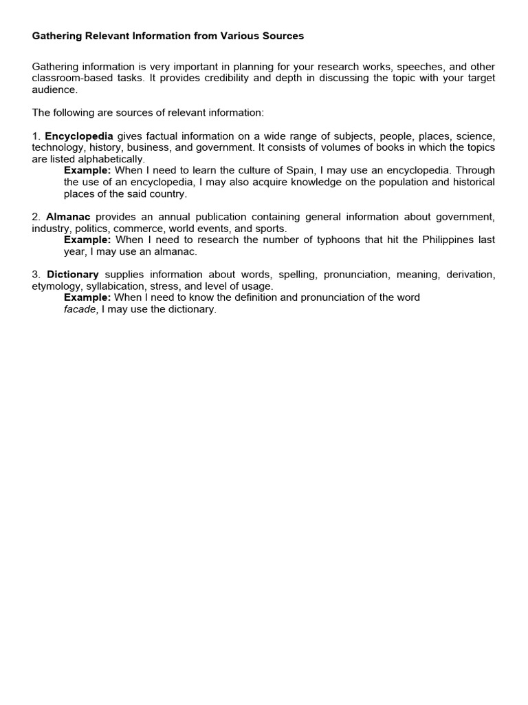 Gathering Relevant Information From Various Sources | PDF