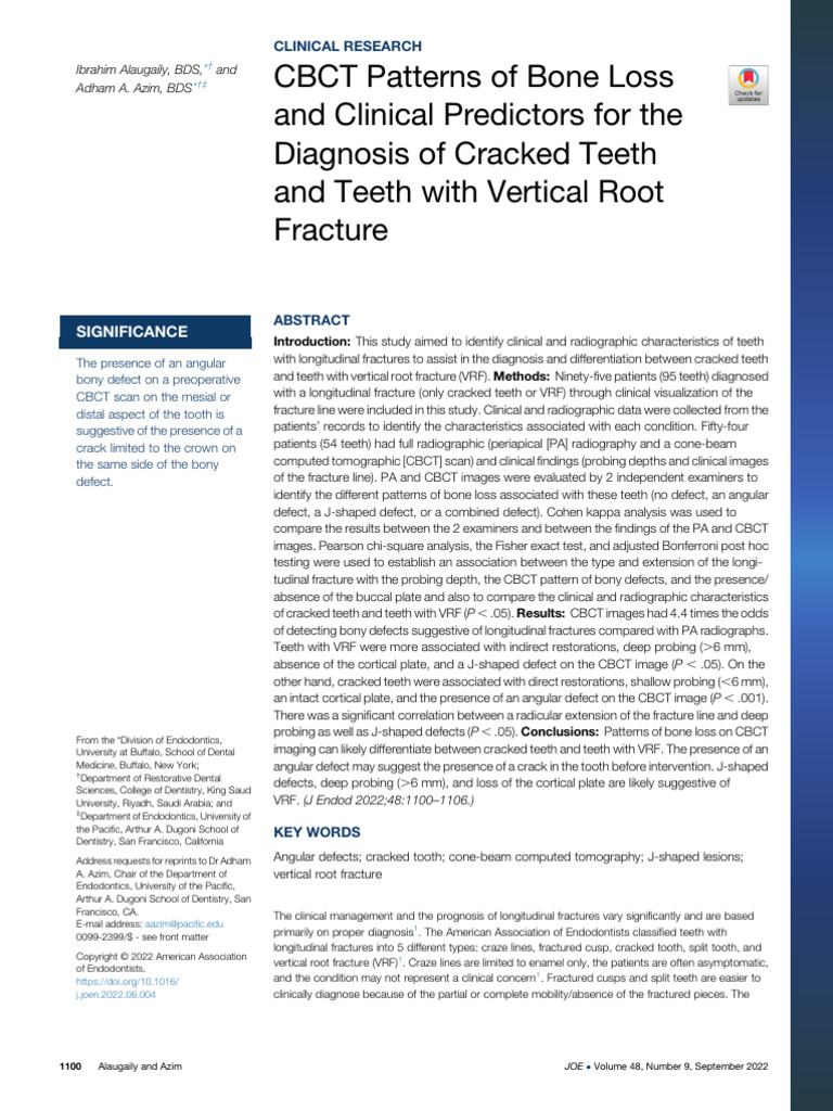CBCT Patterns of Bone Loss and Clinical Predictors For The Diagnosis of ...