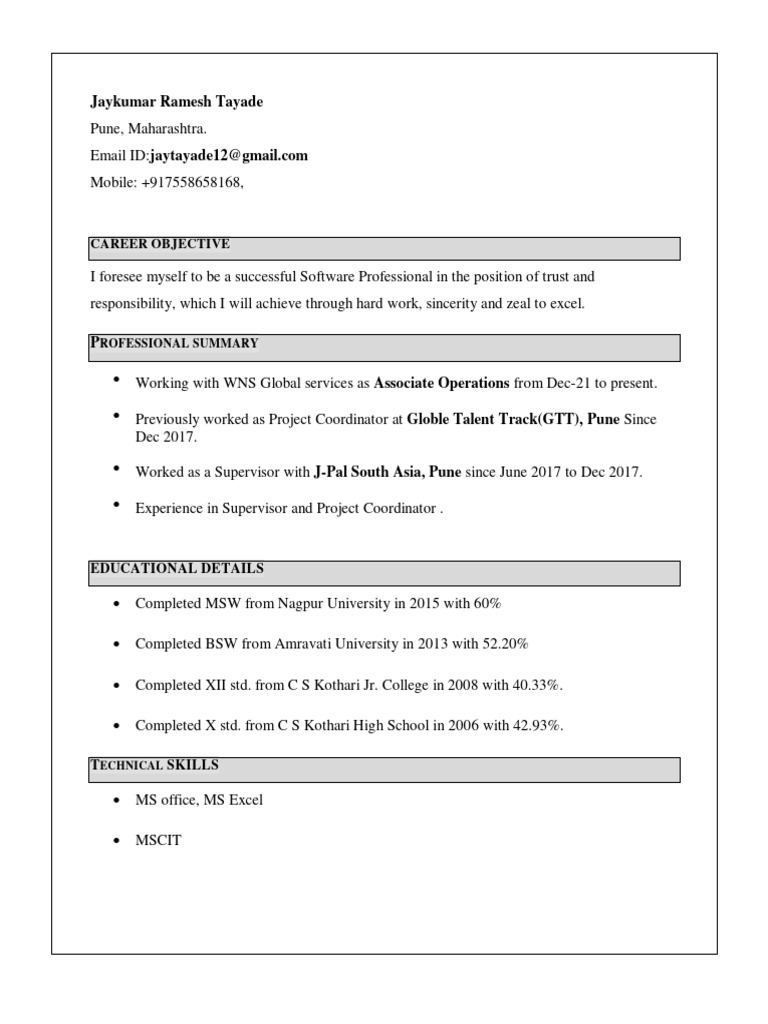 Resume Jaykumar Tayade | PDF