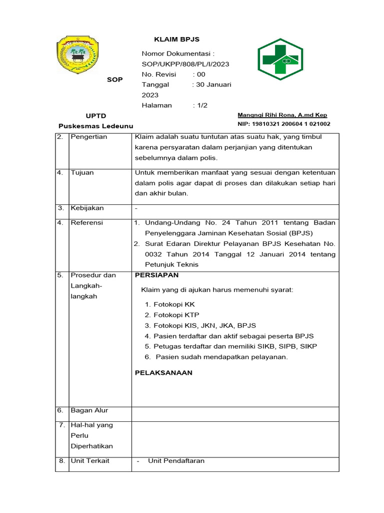 Prosedur Klaim BPJS Puskesmas Ledeunu | PDF