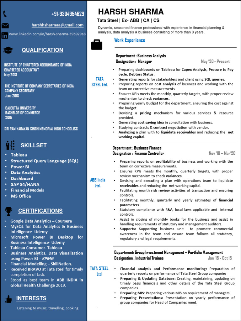 Harsh Sharma CV-1 | PDF | Analytics | Computing