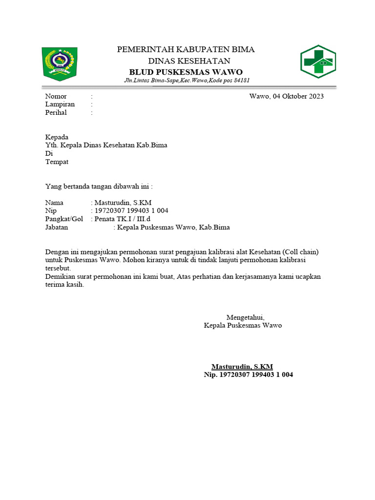 Surat Permohonan Kalibrasi Cool Chain | PDF