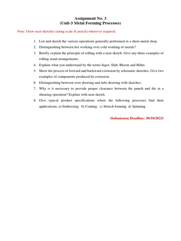 Assignment No - 3 On Unit-3 Metal Forming Processes - EM | PDF