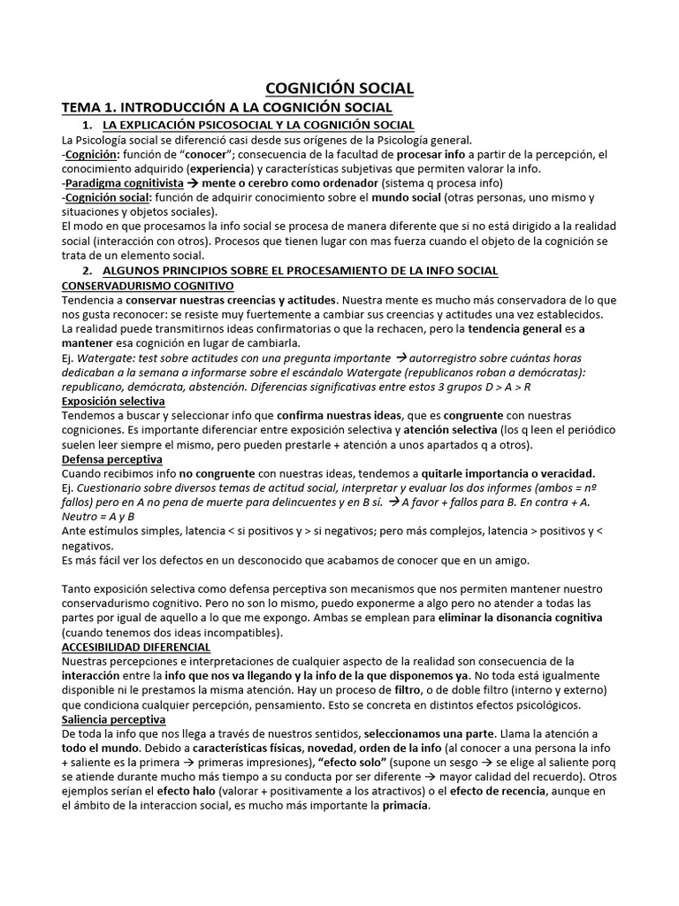 COGNICIÓN SOCIAL | PDF | Cognición | Sicología