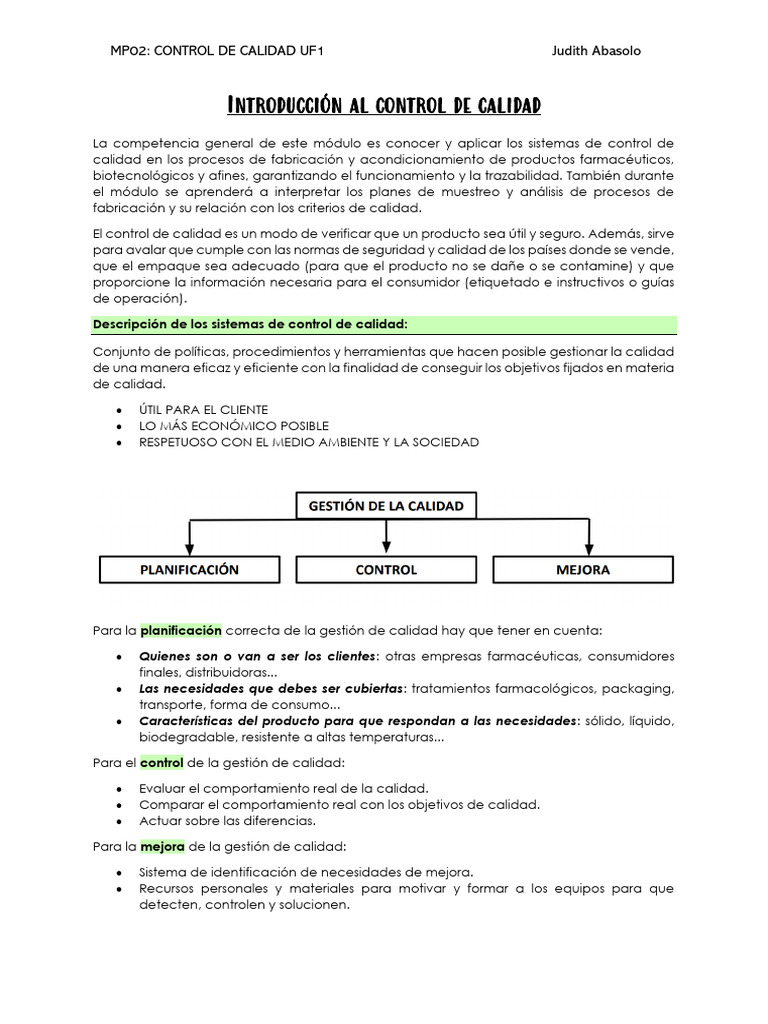 Resumen Introducción Al Control de Calidad | Descargar gratis PDF | Calidad (comercial ...