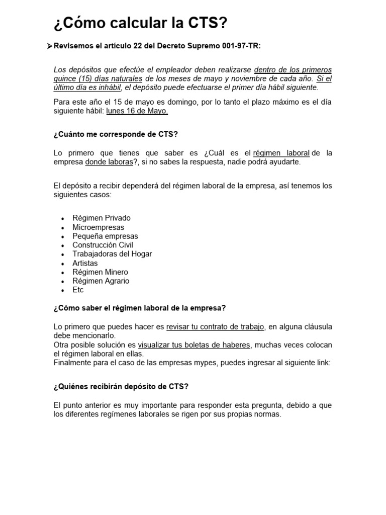 Como Calcular CTS | PDF | Labor | Economias