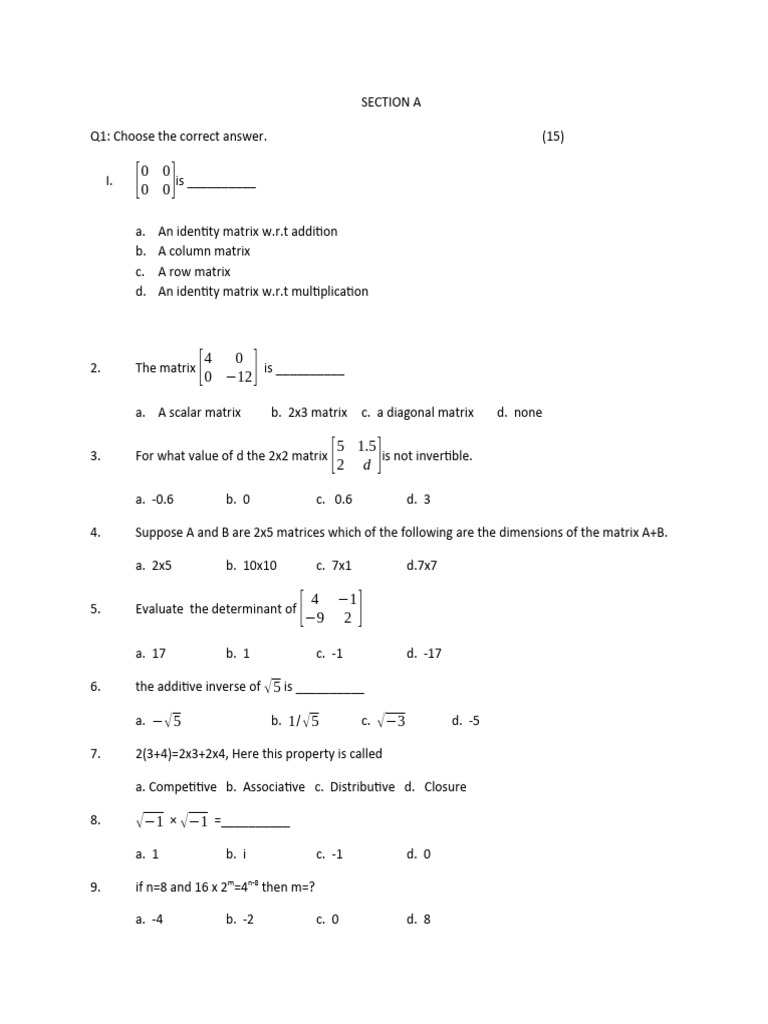 Class 8 Maths Mid | PDF | Matrix (Mathematics) | Abstract Algebra