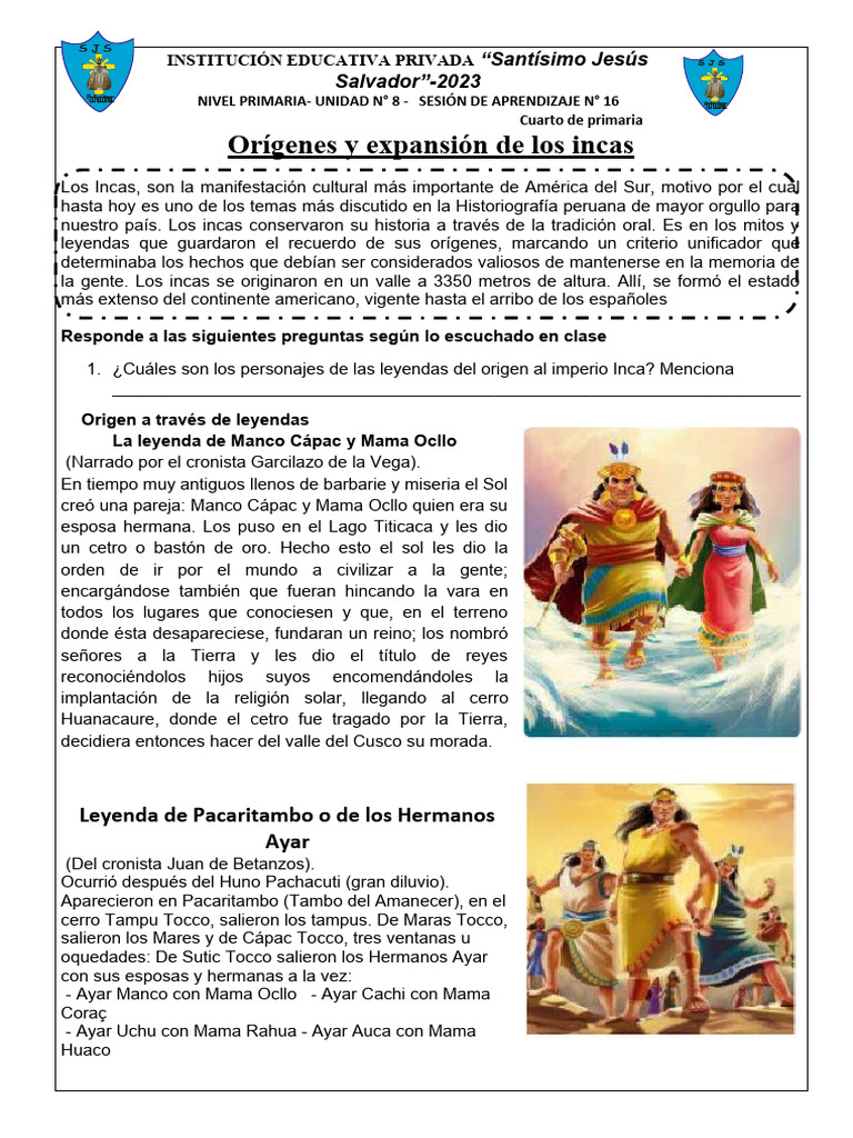 Ficha Origenes Del Imperio Incaico | PDF | Imperio Inca