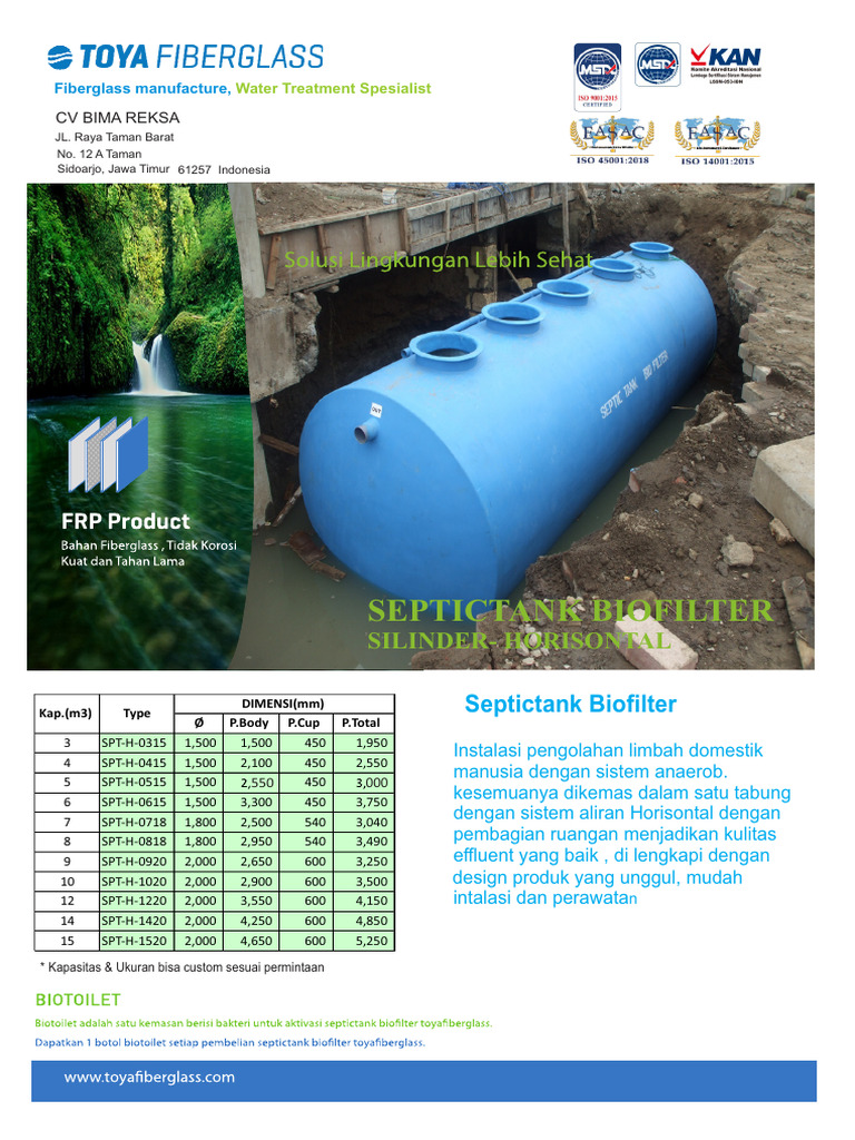 Septictank Biofilter CV Bima Reksa | PDF