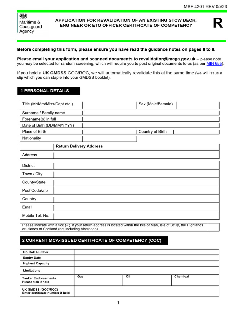 CoC_Revalidation_MSF_4201_Rev_0523 | PDF | Freight Transport | Watercraft