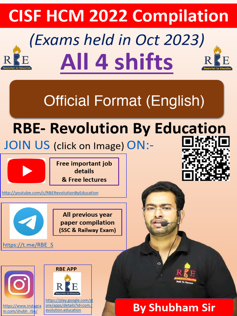 CISF HCM Oct 2023 Eng Official Format All Shifts RBE Compressed | PDF
