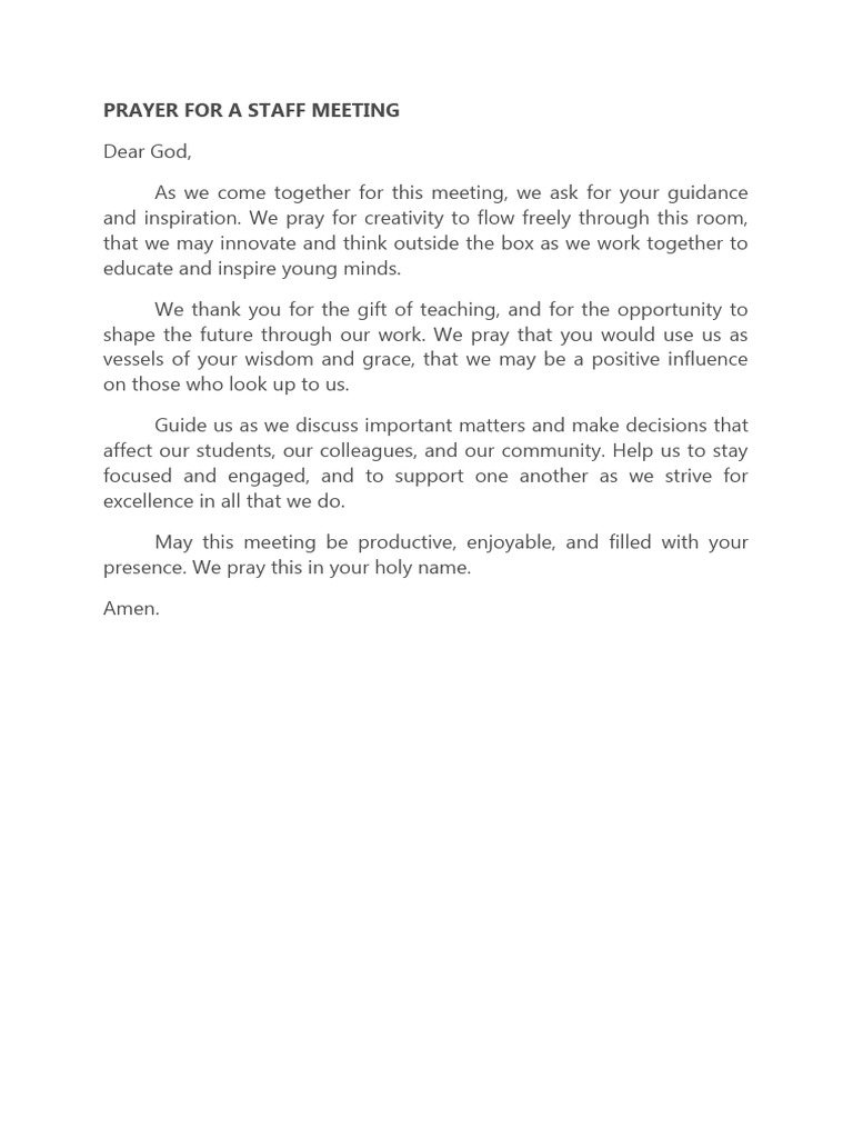 Prayer for Productive Staff Meeting | PDF | Career & Growth