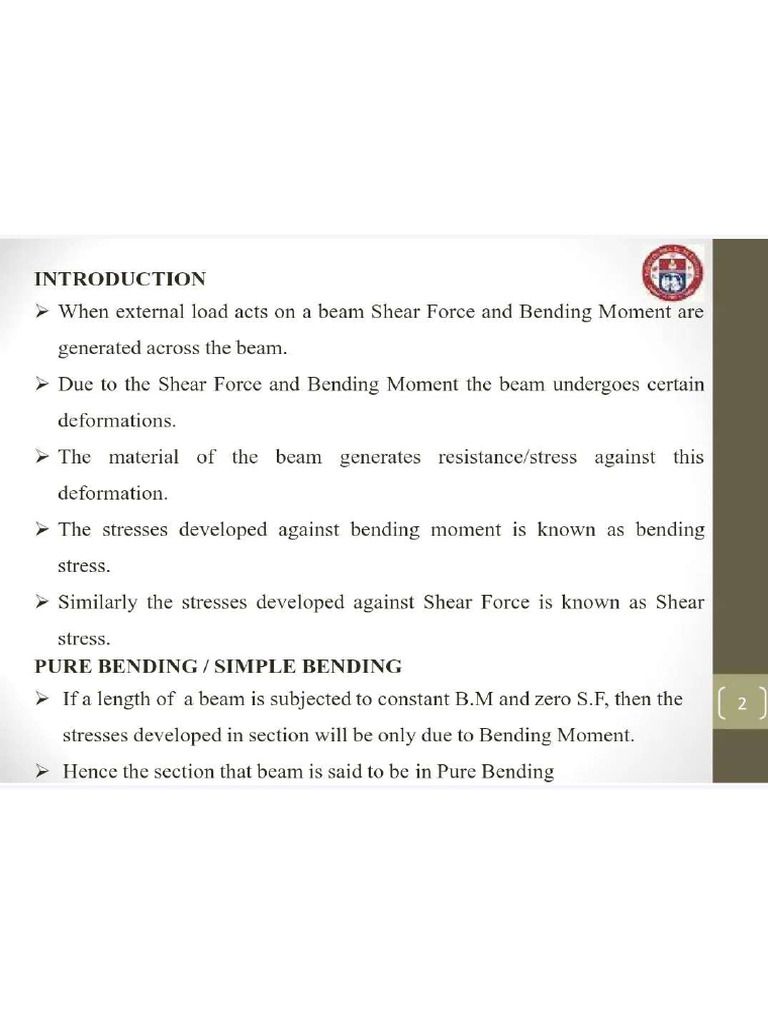 Theory Of Simple Bending Lecture Notes Pdf