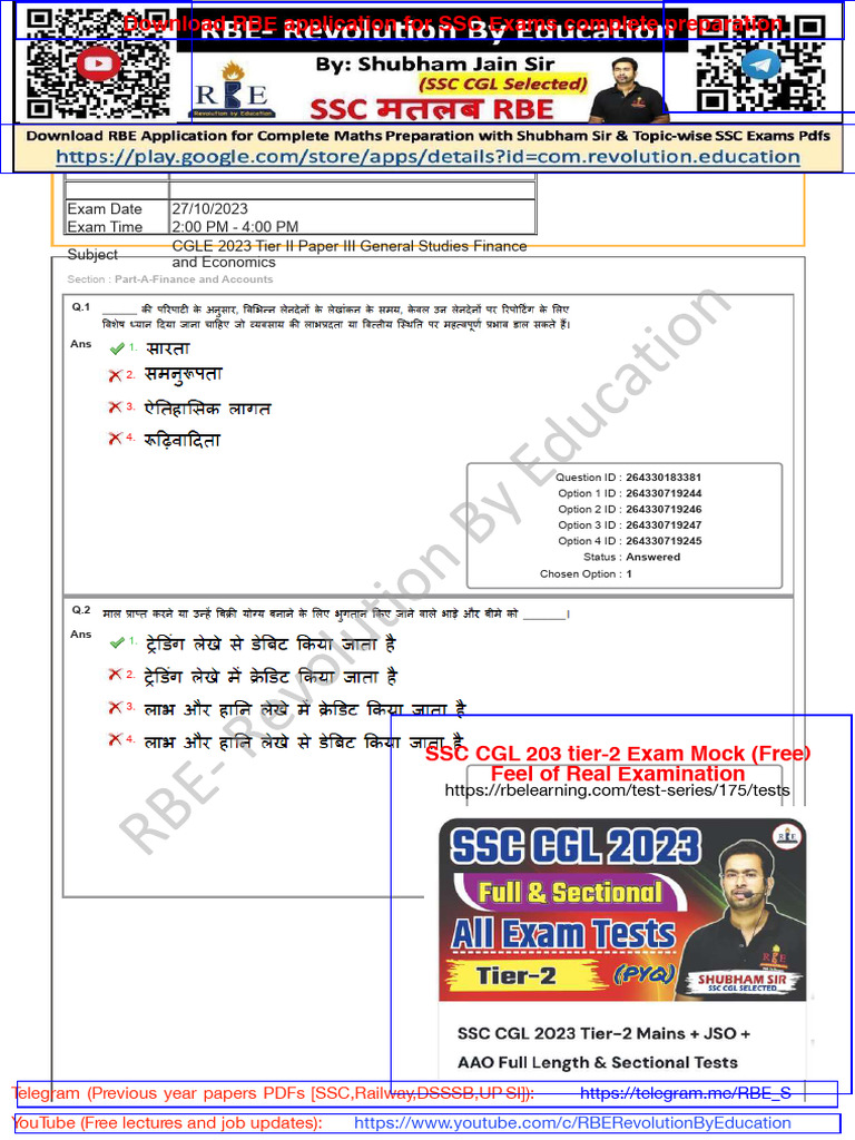 AAO (Hindi) SSC CGL 2023 T-2 - RBE - Compressed | PDF | Student Assessment And Evaluation ...