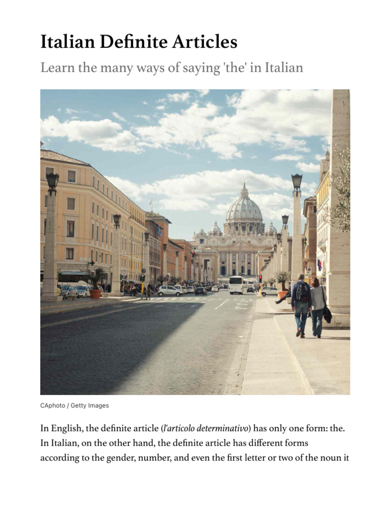 Italian Definite Articles | PDF | Grammatical Gender | Plural