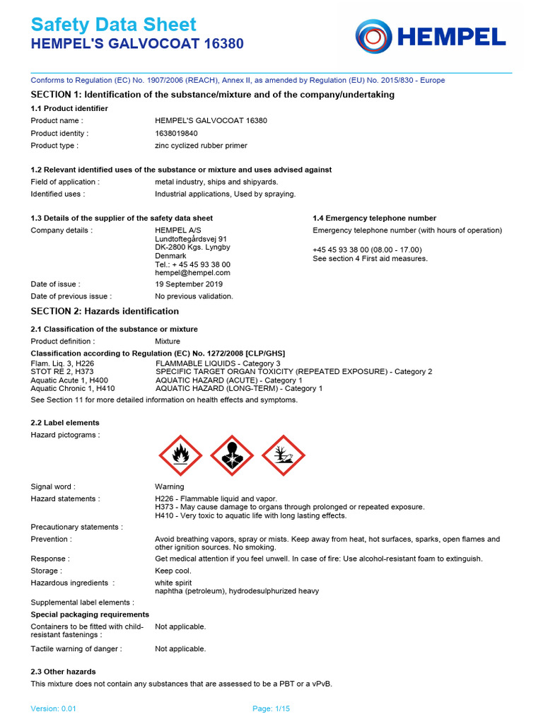 Galvocoat MSDS | PDF | Occupational Safety And Health | Physical Sciences