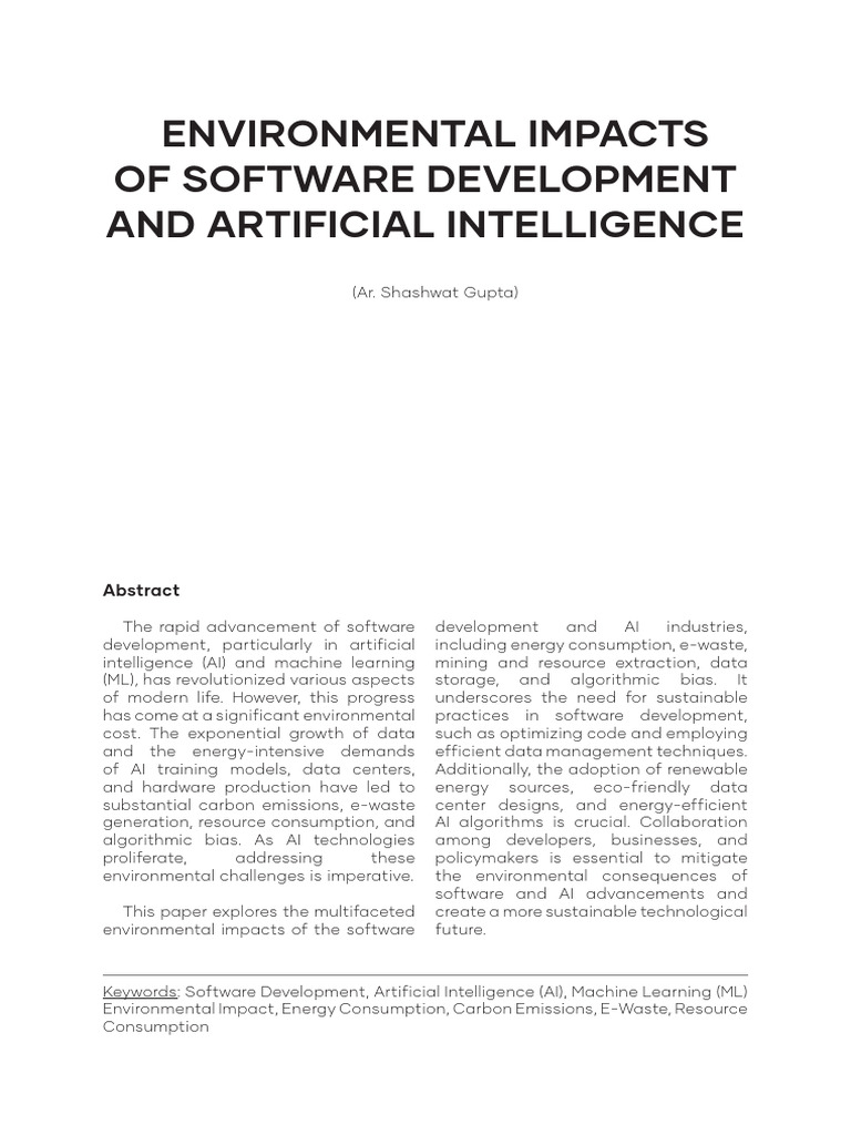 Environmental Impacts of Software Development and AI | PDF | Artificial Intelligence ...