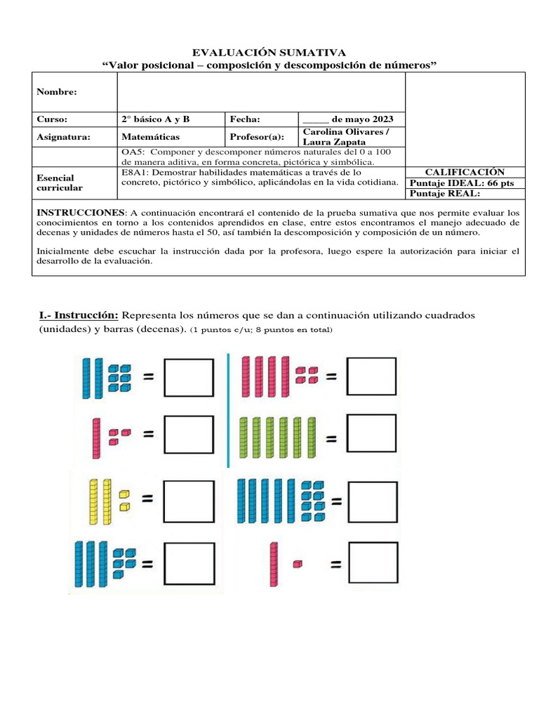 Evaluación De Matemáticas Pdf Matemáticas