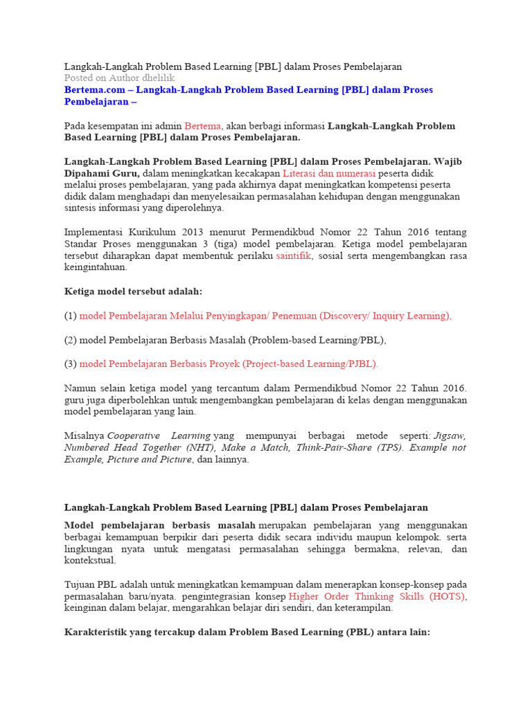 Langkah-Langkah Model Pembelajaran PBL (Sintak PBL) | PDF | Karier ...