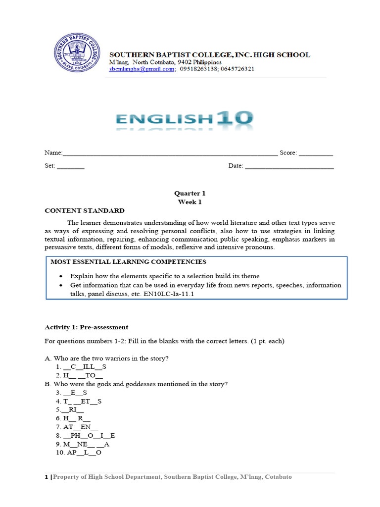 English 10 Week 1 4 Pdf Iliad Learning