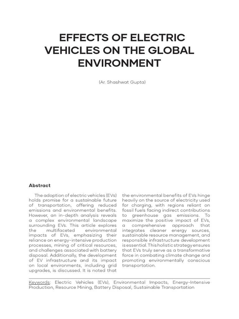 Effects of Electric Vehicles On Global Environment | PDF | Electric ...