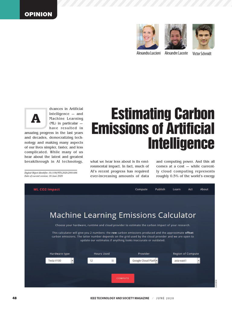 Estimating Carbon Emissions of Artificial Intelligence Opinion | PDF | Cloud Computing | Energy ...