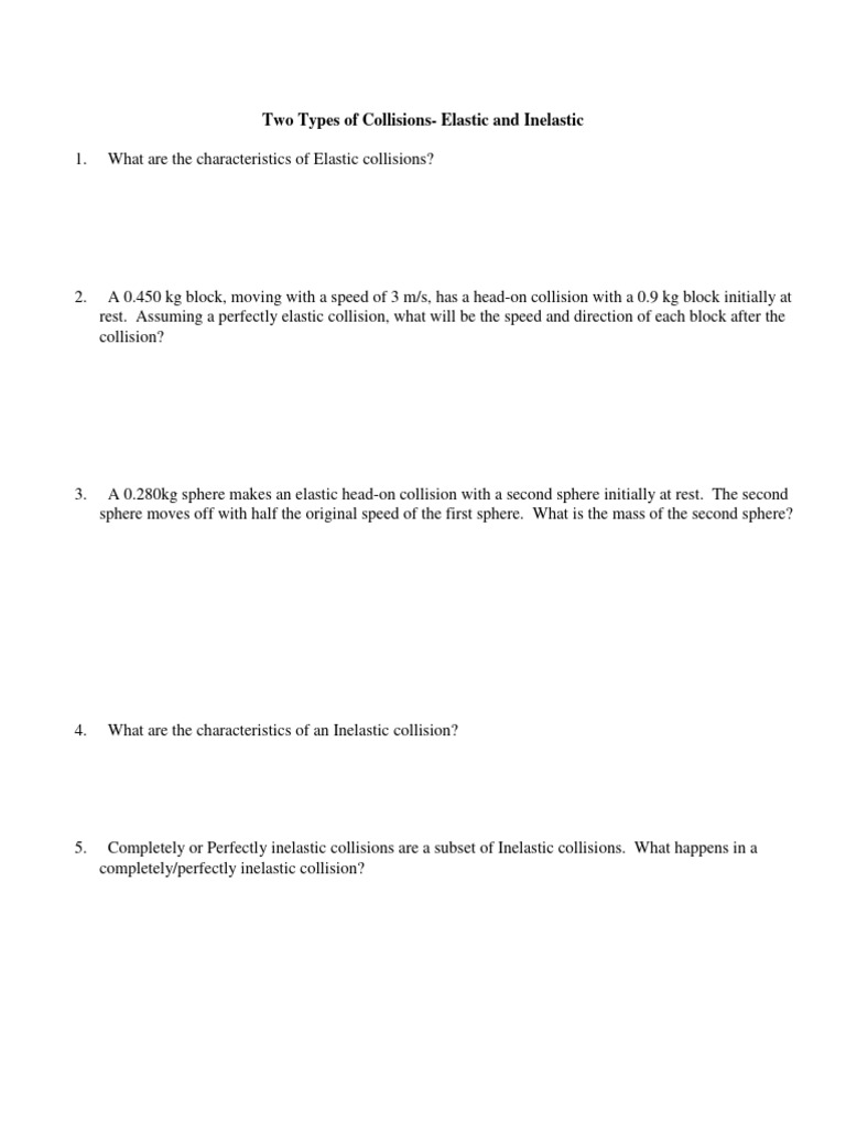 Elastic and Inelastic Colls Qs | PDF | Collision | Physical Sciences