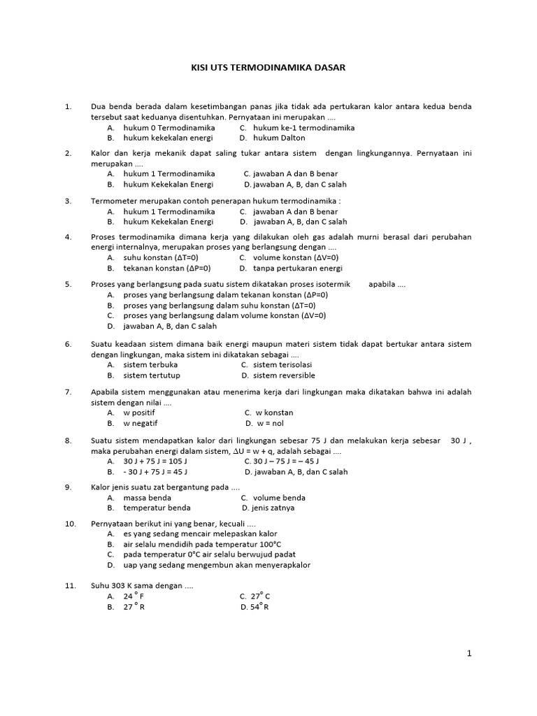 Kisi Uts Termodiamika Gasal 23-24-Tm | PDF