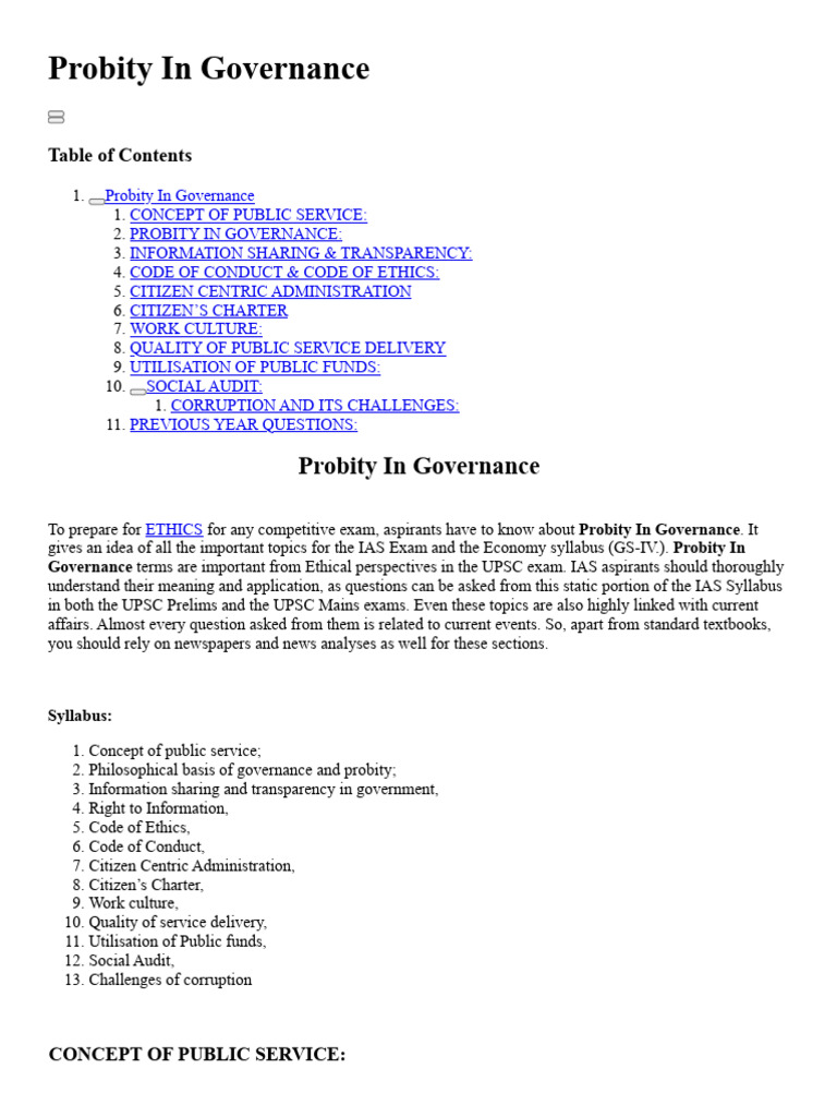 Probity | PDF | Social Contract | Governance