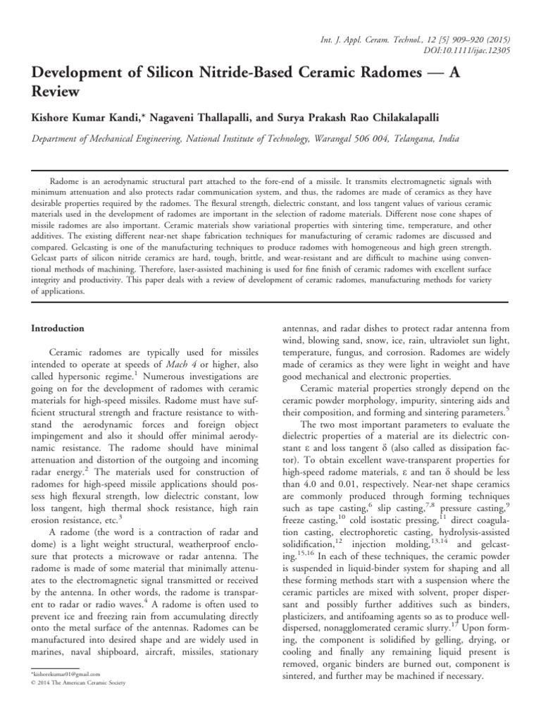 Development of Silicon Nitride-Based Ceramic Radomes - A Review | PDF | Sintering | Ceramics