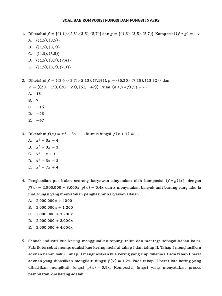 Soal Bab Komposisi Fungsi Dan Fungsi Invers | PDF | Metode & Bahan Ajar