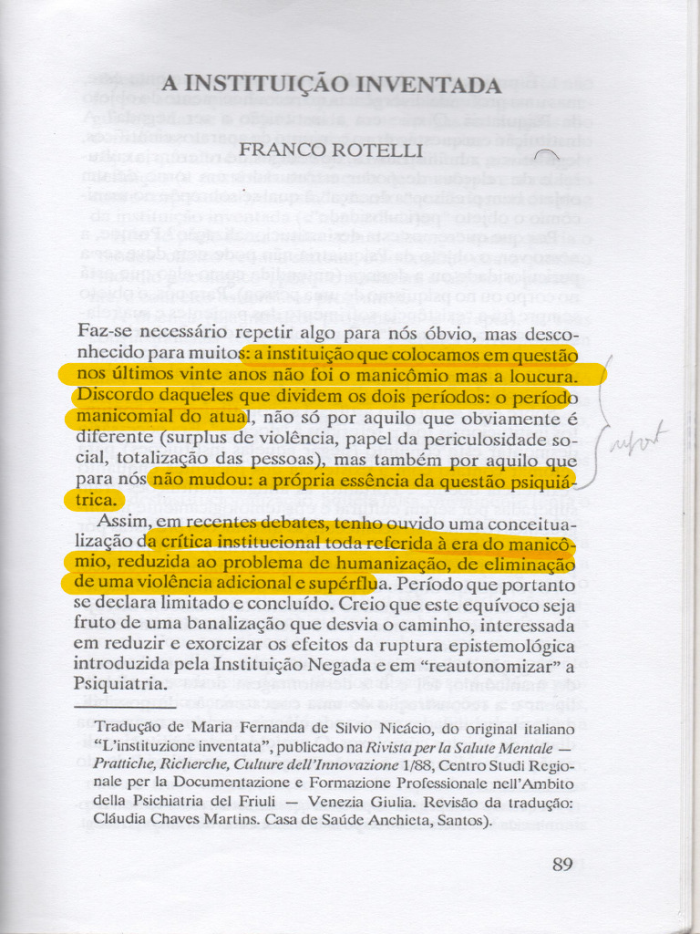 ROTELLI, F. LEONARDIS, O. MAURI, D. (2001) A Instituição Inventada. | PDF