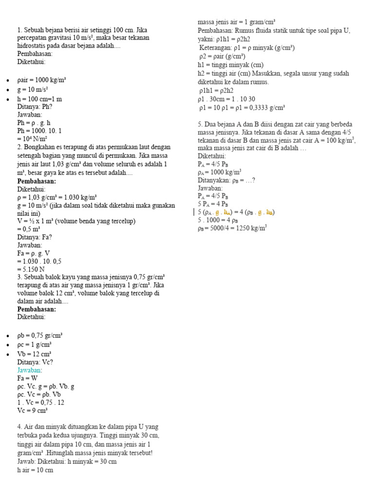 Soal dan Rumus Pipa U dalam Hidrostatis | PDF | Sains & Matematika