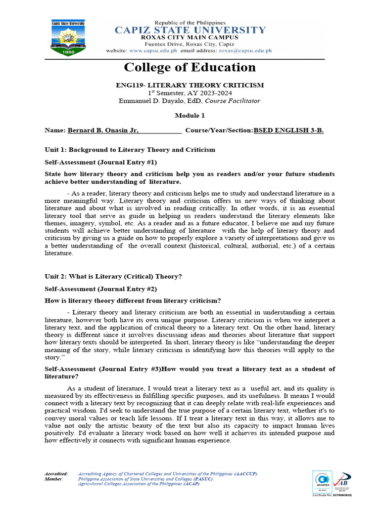 LIT. Theory Criticism - ONASIN-M1 | PDF | Literary Criticism | Theory LIT. Theory Criticism - ONASIN-M1 | PDF | Literary Criticism | Theory
