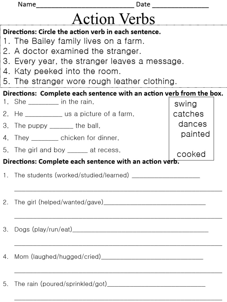 Action Verbs Practice Worksheet | PDF | Home & Garden
