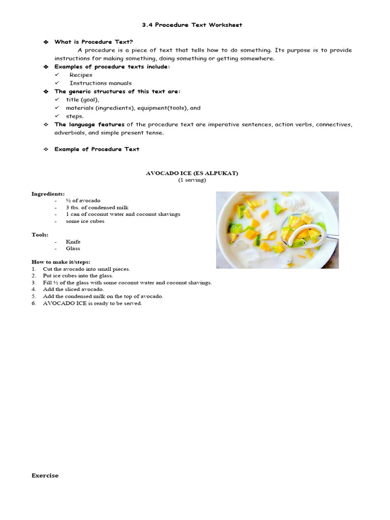 3.4 Procedure Text Worksheet-1 | PDF | Foods | Cuisine