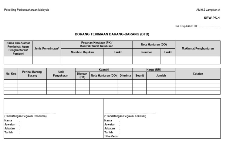 Kew - Ps 1 Borang Terimaan Barang Barang BTB | PDF