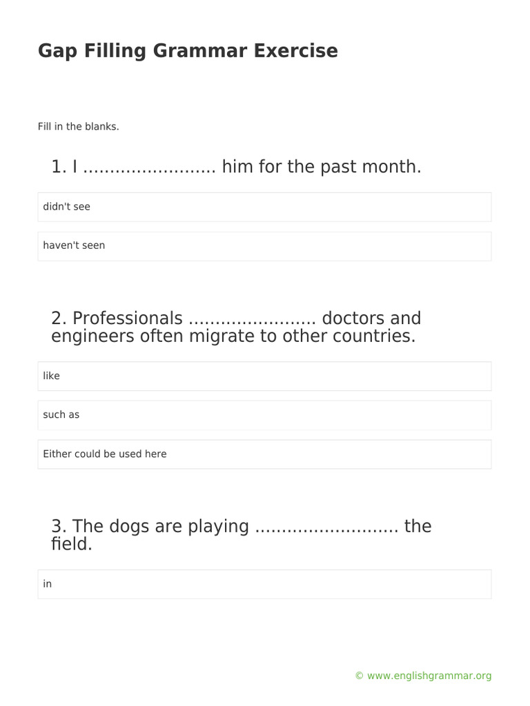 Gap Filling Grammar Exercise - 2 | PDF