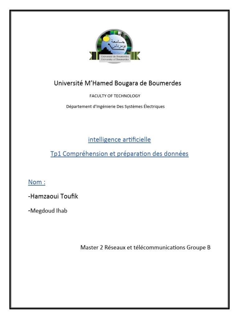 Compte Rendu Tp1 | PDF | Apprentissage automatique | Intelligence artificielle