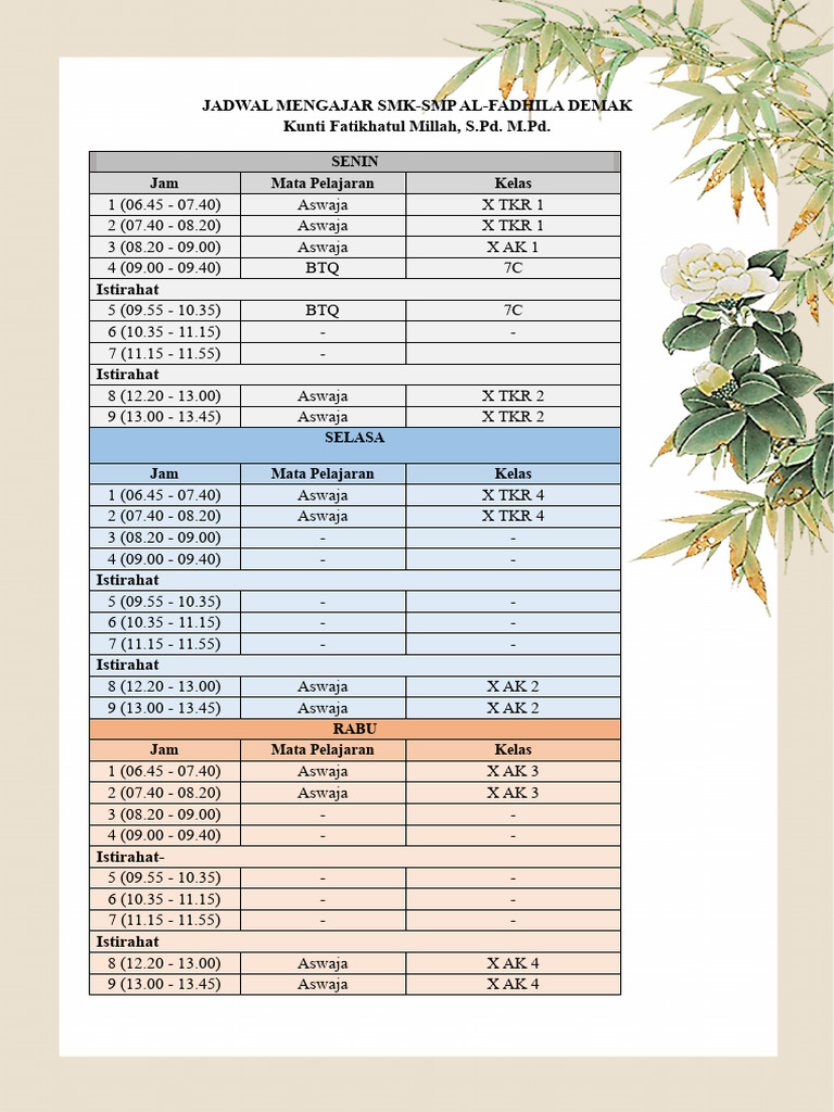 Jadwal Mengajar | PDF