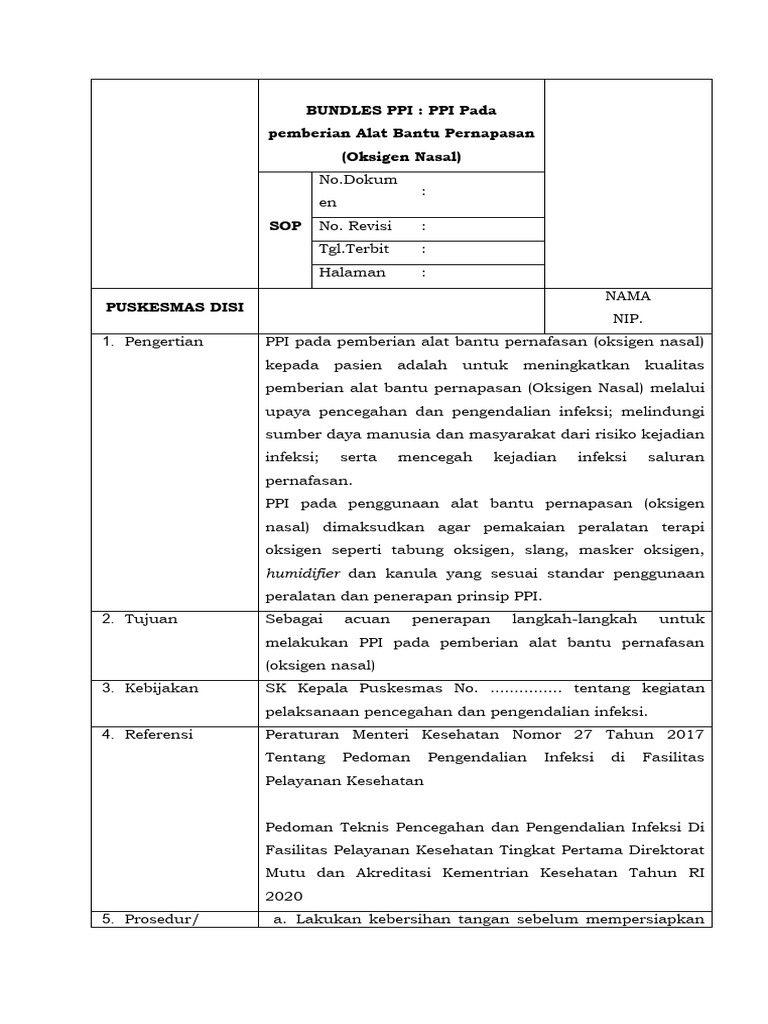 Sop Bundle Ppi Oksigen Nasal | PDF | Kesehatan Holistik