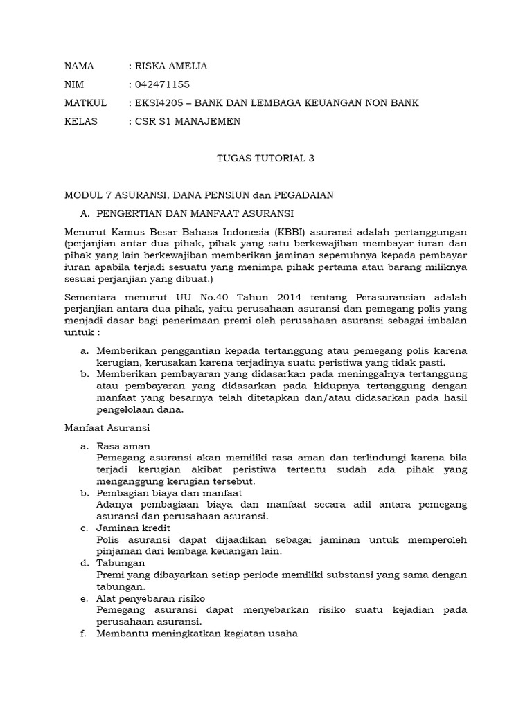 Tugas Tutorial 3 Bank Dan Lembaga Keuangan Non Bank - Riska Amelia ...