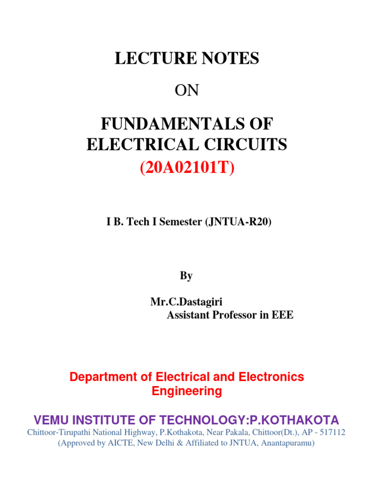 Electrical Circuits Lecture Notes | PDF | Electrical Network ...