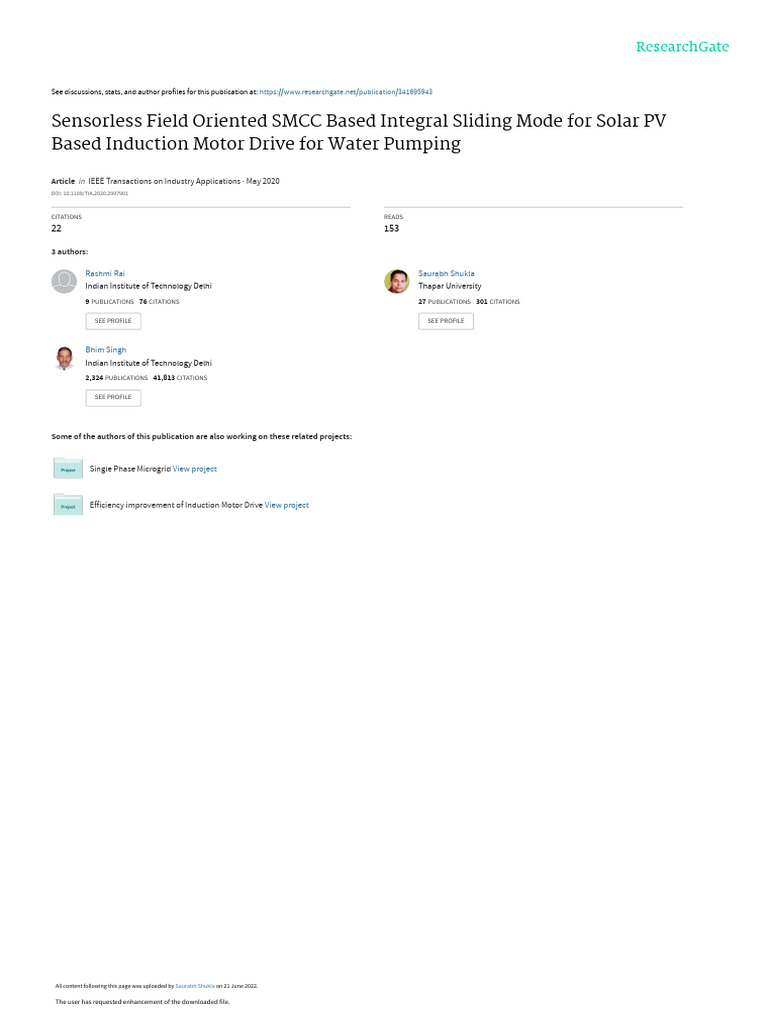 Sensorless Field Oriented Smcc Based Integral Sliding Mode For Solar Pv Based Induction Motor