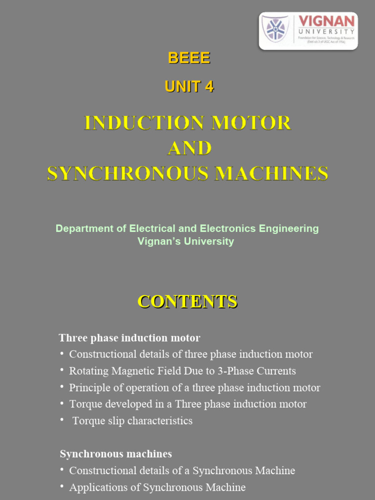 Beee Unit-4 Induction & Synchronous Motors | PDF | Electric Motor | Electric Power